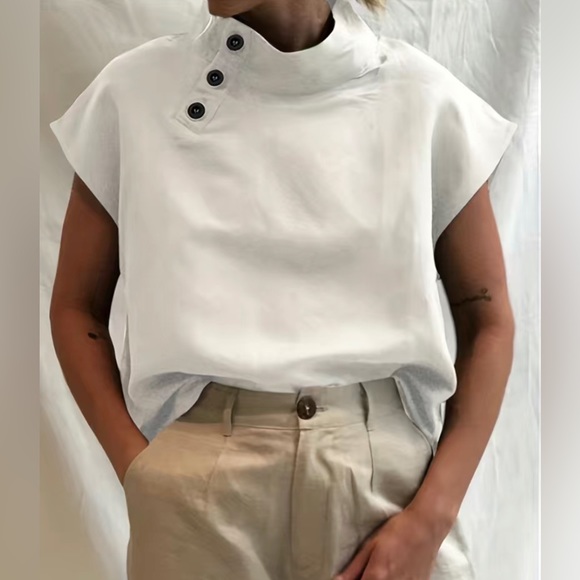 Tops | New White Button Neck Shirt | Poshmark